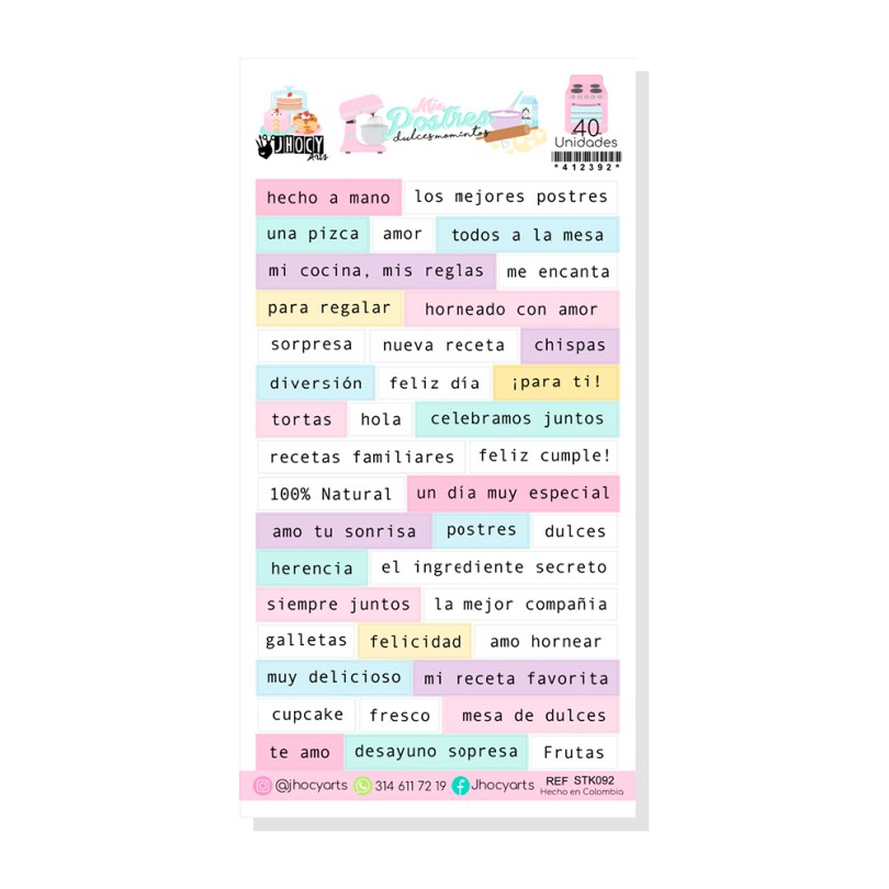 Mis Postres: Stickers Frases Mis Postres